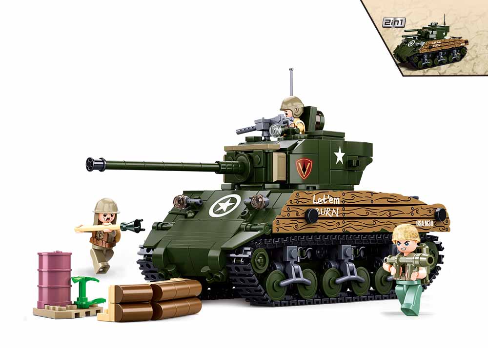 WWII Pacific Sherman M4A3 Battle Tank - 715 Pieces - M38-B1110 | Sluban ...