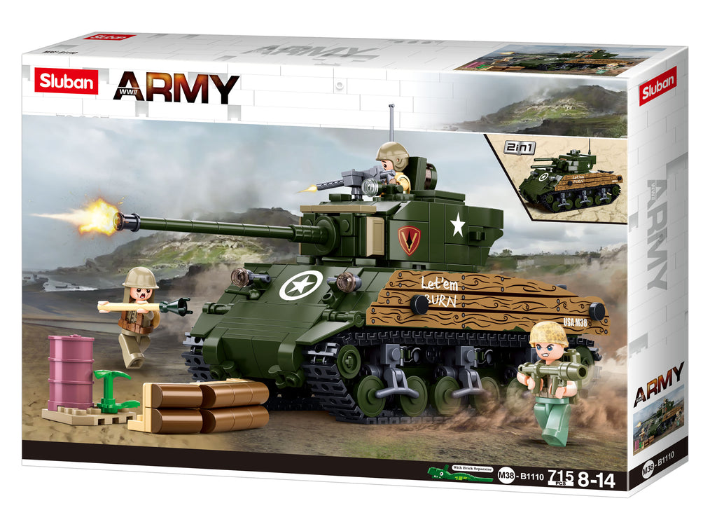 WWII Pacific Sherman M4A3 Battle Tank - 715 Pieces - M38-B1110 | Sluban ...