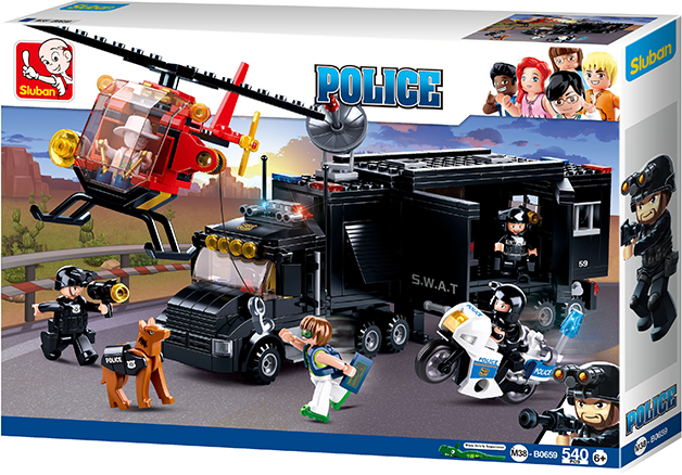 Police Swat Team Command Truck and Helicopter B0659 - 540 Pcs | Sluban ...